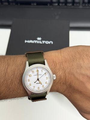 Hamilton Khaki Field Quartz (38mm) White Dial / Green Textile Strap ...
