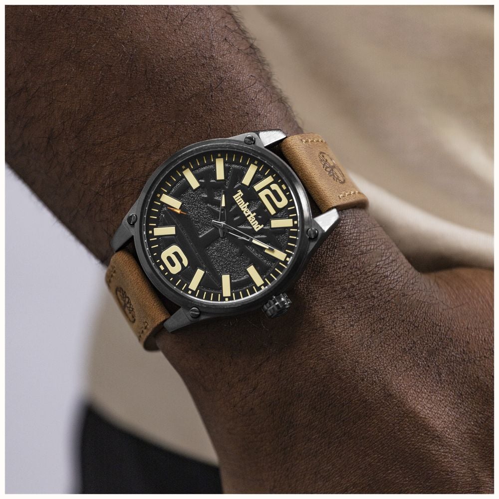 Timberland Quartzo Ripley-z (46 Mm) Mostrador Preto / Pulseira De Couro ...