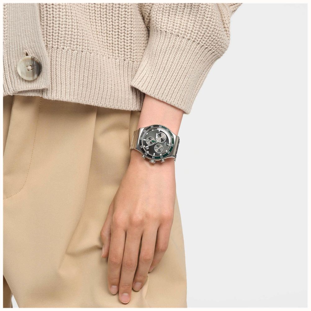 Swatch Cadran Noir Ironie Vert Foncé / Bracelet En Acier Inoxydable ...