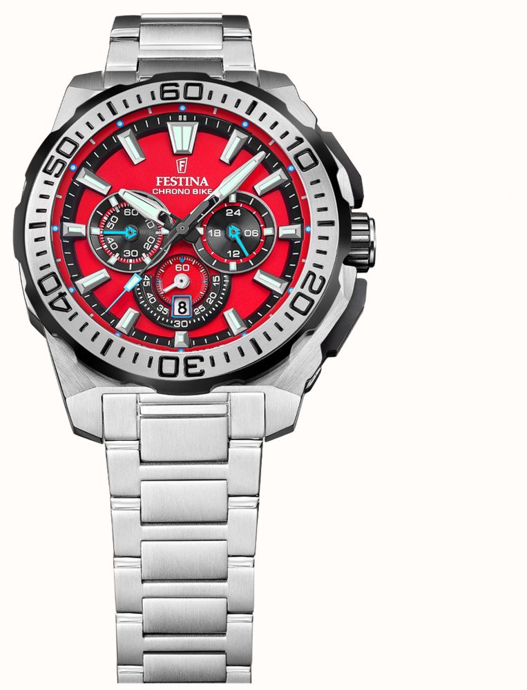 Festina Chrono Bike 2025 (45.5mm) Red Dial / Stainless Steel Bracelet ...
