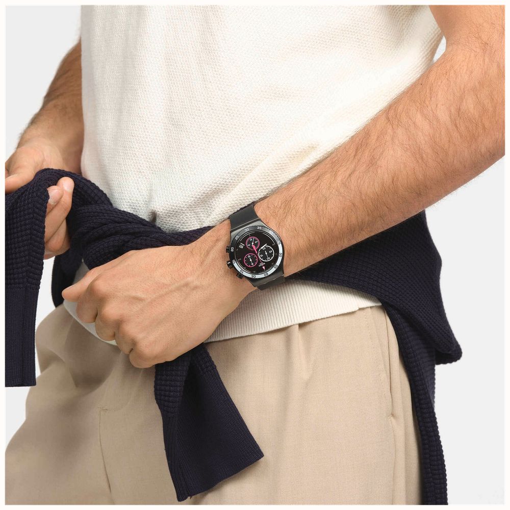 Swatch Magenta At Night Black Chronograph Dial / Black Rubber Strap ...