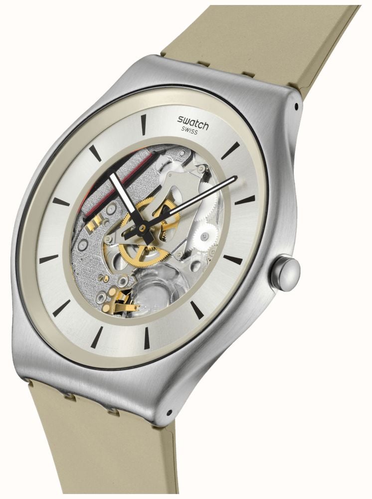 Swatch QUARTZICLE (42mm) Beige Open Heart Dial / Beige Silicone Strap ...