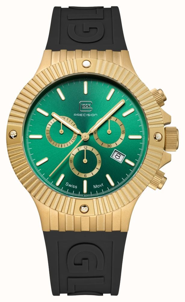 GLOCK Precision Chronograph (44mm) Green Sunray Dial / Black Silicone ...