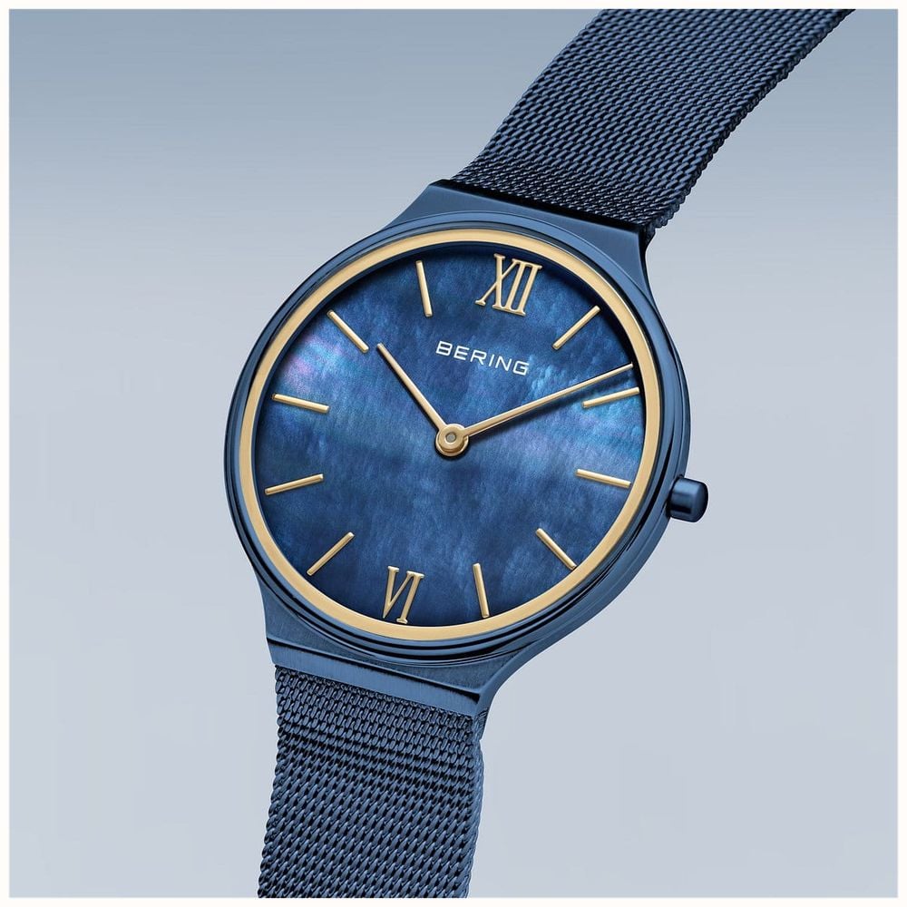 Bering Ultra-Slim Quartz (34mm) Blue Mother-of-Pearl Dial / Blue PVD ...