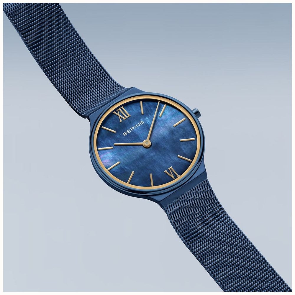 Bering Ultra-Slim Quartz (34mm) Blue Mother-of-Pearl Dial / Blue PVD ...