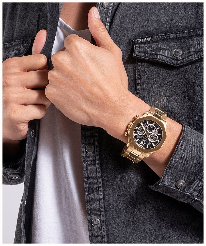 Guess Men's Black Transparent Dial Gold Tone Stainless Steel Bracelet ...