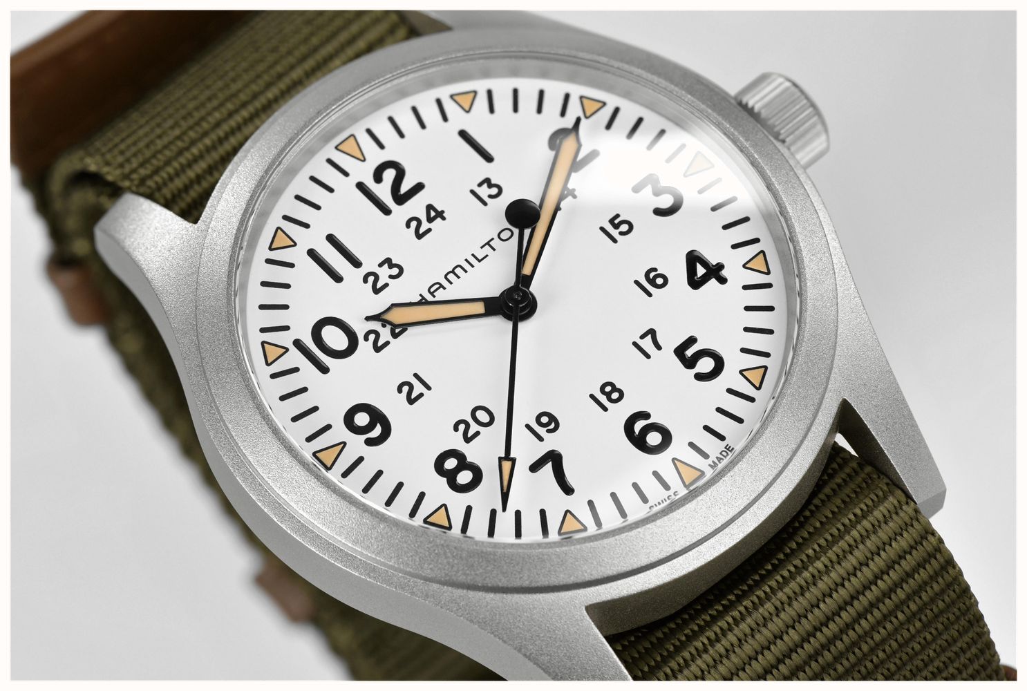 Hamilton Khaki Field Mechanical (42mm) White Dial / Green NATO Strap ...