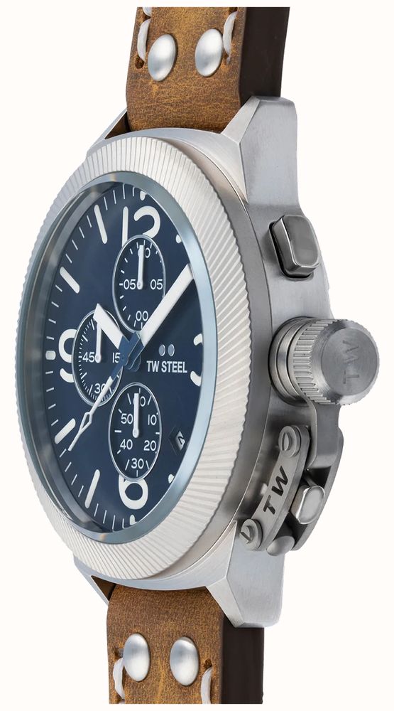 TW Steel Canteen Chronograph (45mm) Blue Dial / Brown Italian Leather Strap CS106 - First Class ...