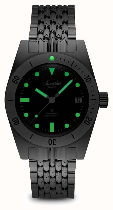Aquastar Model 60 Greenwich Limited Edition (37mm) Green Sunray Dial ...