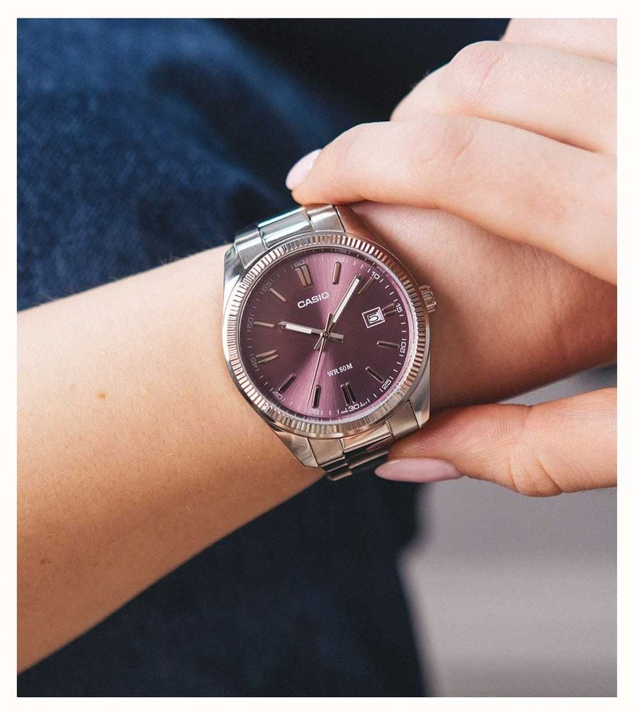 Casio MTP Series Analogue Quartz (38.5mm) Lavender Purple Sunray Dial ...