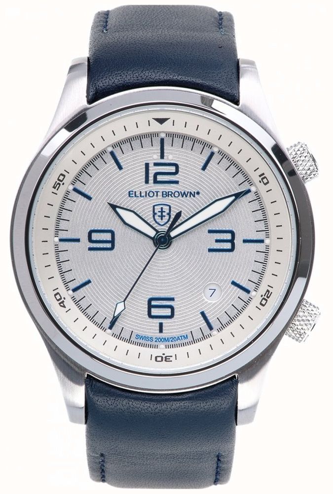 Elliot Brown Canford Quartz (44mm) Grooved White Dial / Dark Blue ...