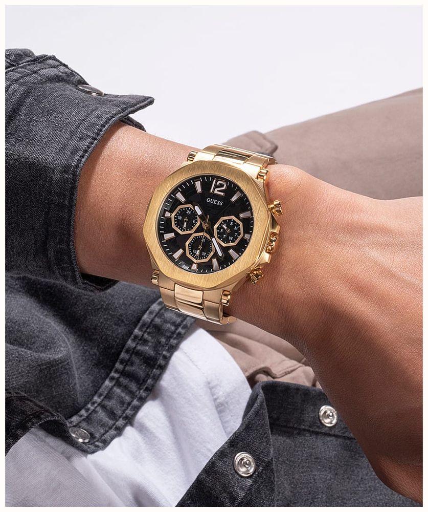 Guess Men's Black Transparent Dial Gold Tone Stainless Steel Bracelet ...