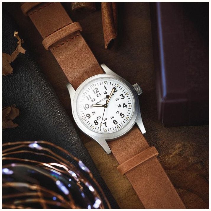 Hamilton Khaki Field Mechanical (38mm) White Dial / Brown Leather Strap ...
