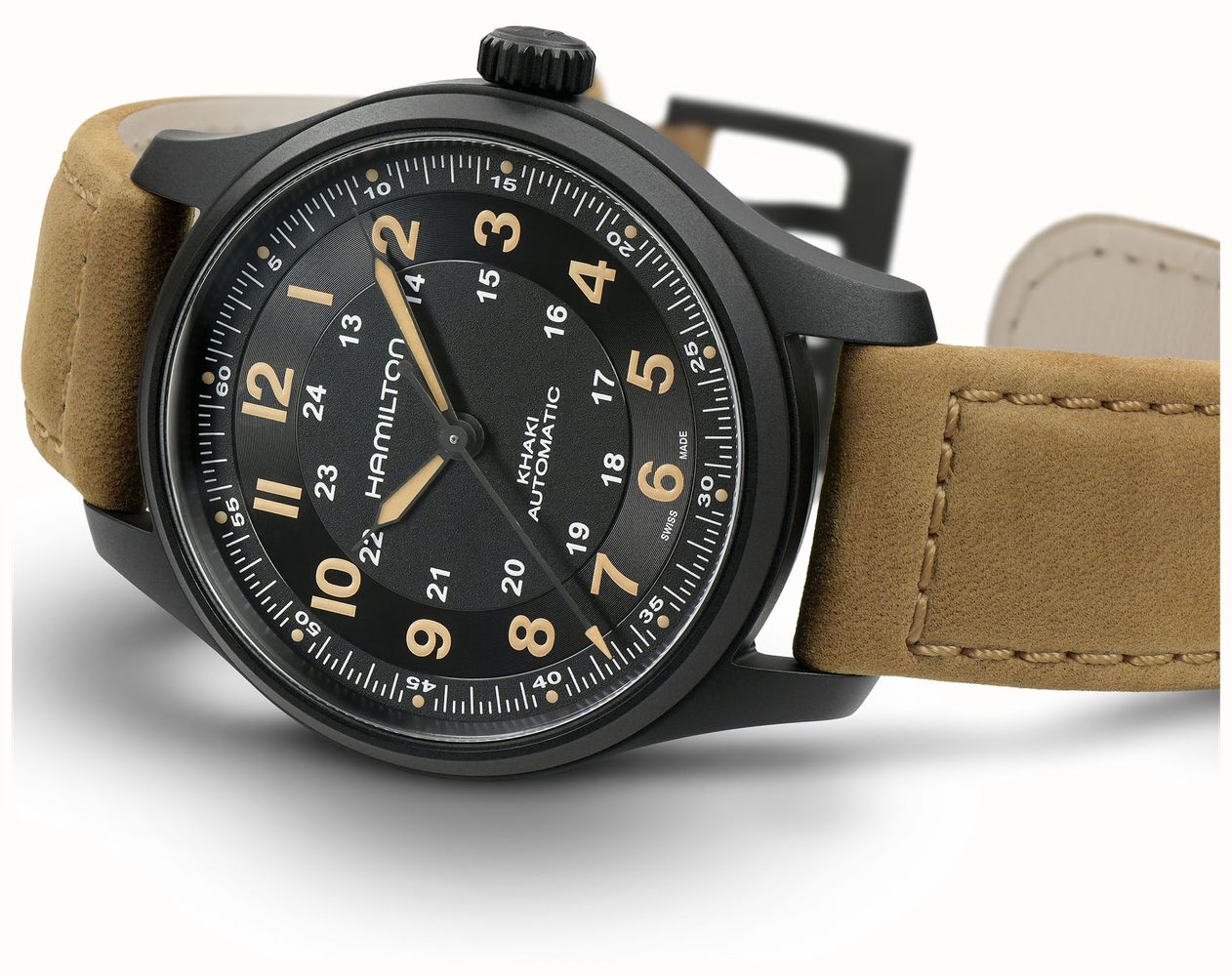 Hamilton Khaki Field Titanium Automatic (42mm) Black Dial / Brown ...