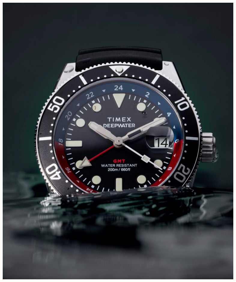 Timex Deepwater Reef 200 GMT (41mm) Black Dial / Black Synthetic Rubber ...