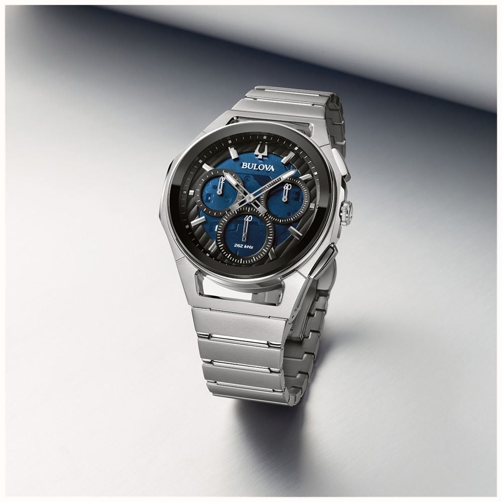 Bulova Curv Blaues Chronographen-Zifferblatt Aus Edelstahl 96A205 ...