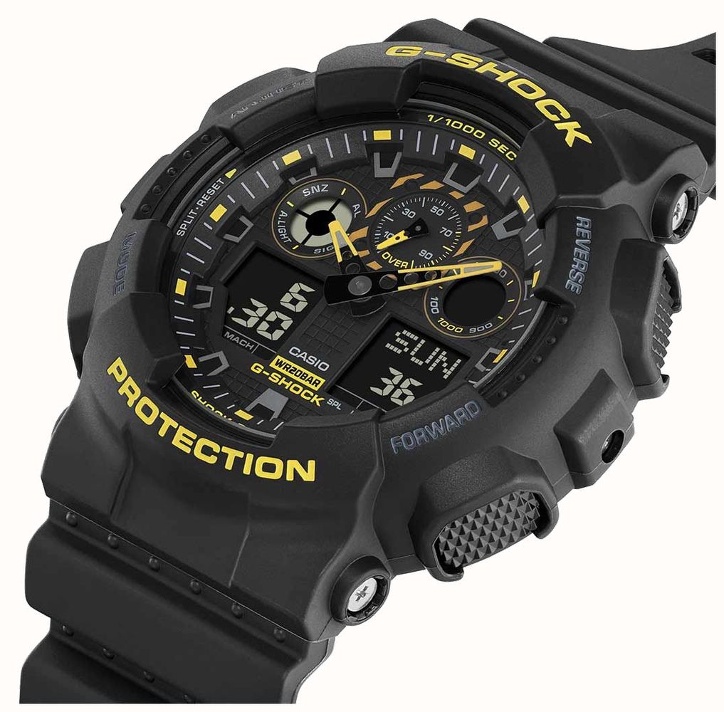 Casio G-Shock 'Caution Yellow' Shock Resistant Black Silicone GA-100CY ...
