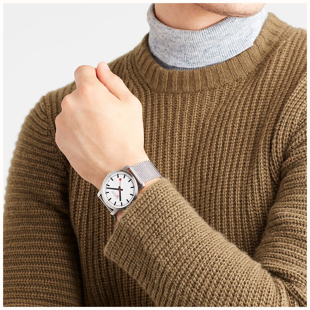 Mondaine 男士简约优雅 40 毫米不锈钢腕表 A638.30350.16SBZ - First Class Watches™ CHN