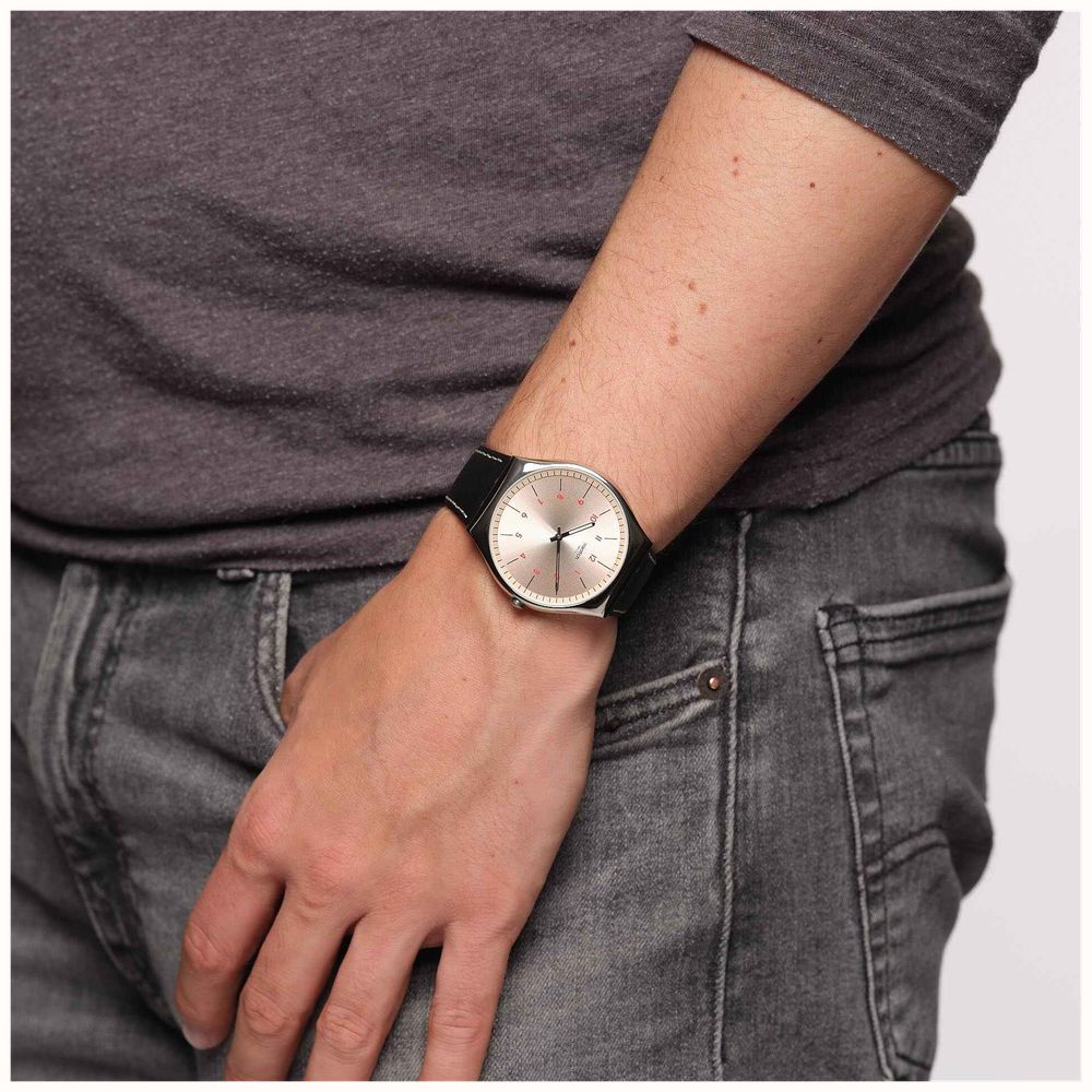 Swatch SMART STITCH Black Leather Strap SS07S118 - First Class Watches™ IRL