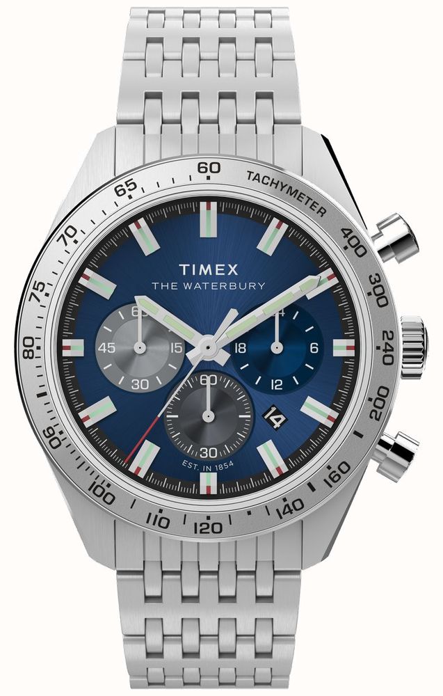 Timex Waterbury Traditional Chronograph (41mm) Blue Sunray Dial / Stainless Steel TW2Y18500 ...