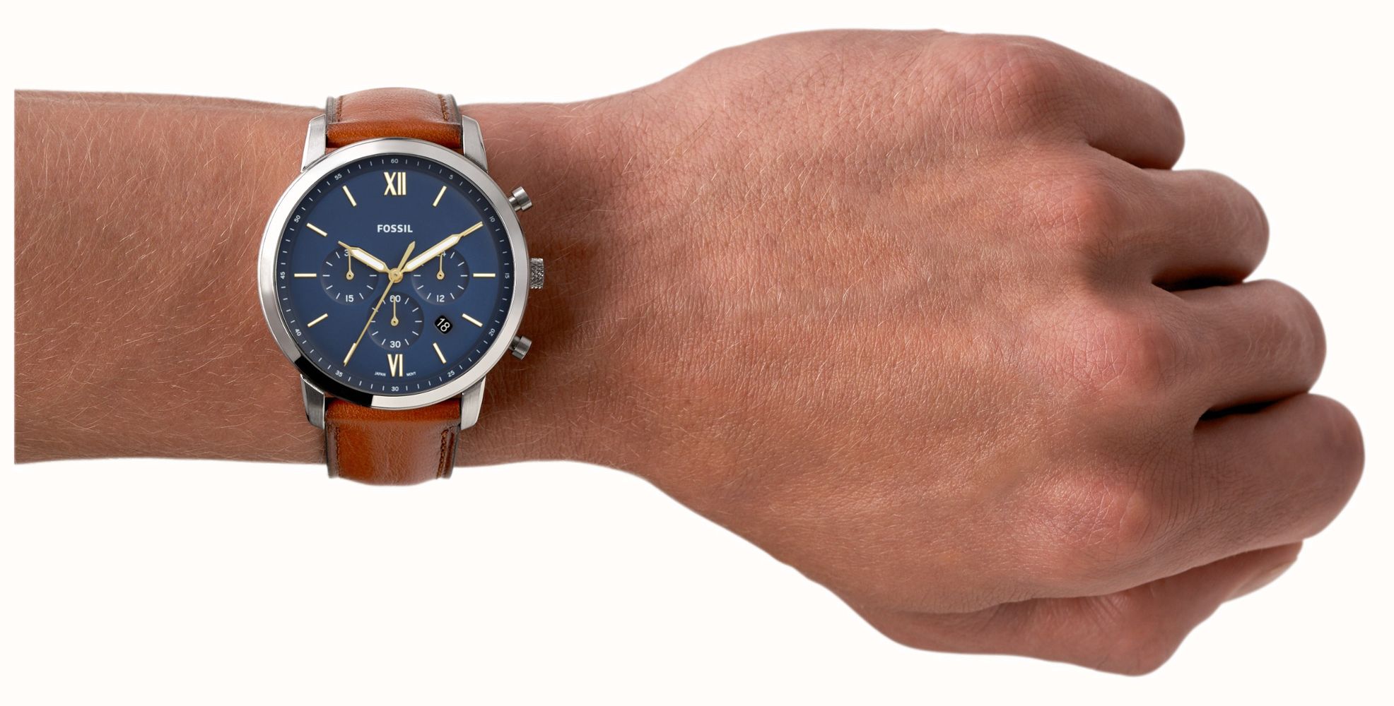 Fossil Men's Neutra Chrono | Blue Chronograph Dial | Brown Leather ...