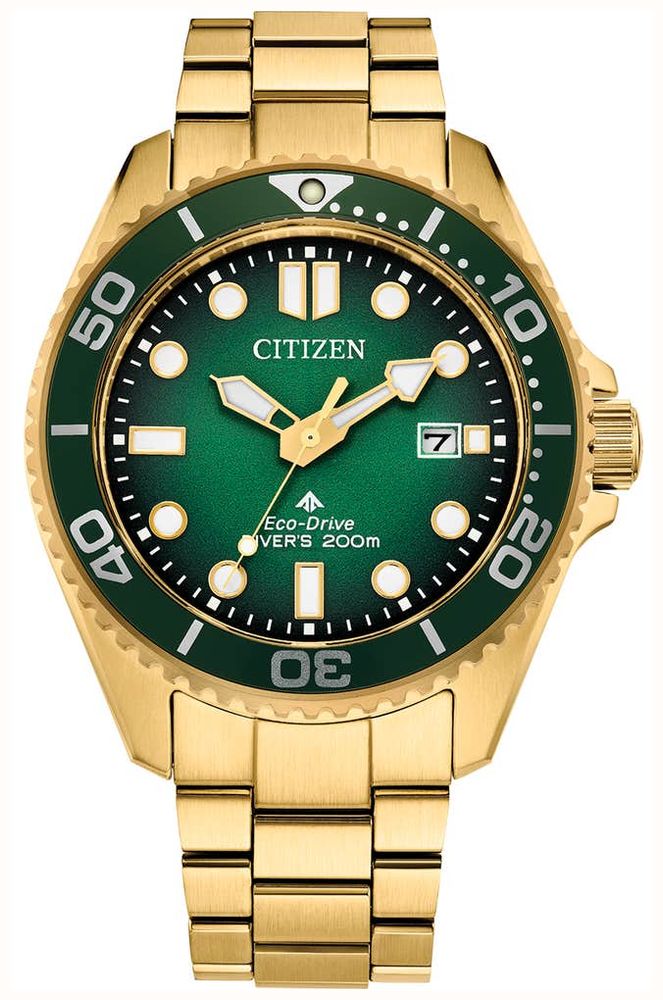 Citizen Eco-Drive Promaster Diver (41mm) Green Dial / Gold PVD ...