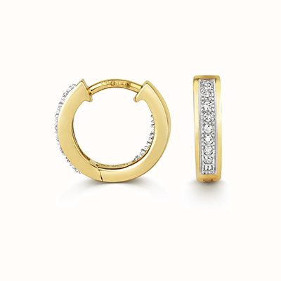 James Moore TH 9ct Yellow Gold Diamond Set Huggie Hoop Earrings 12mm ED134 First Class Watches USA
