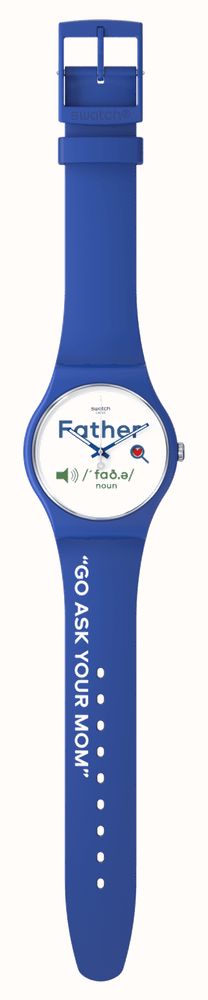 Swatch Tout Sur Papa (41 Mm) Cadran Blanc / Bracelet En Silicone Bleu ...