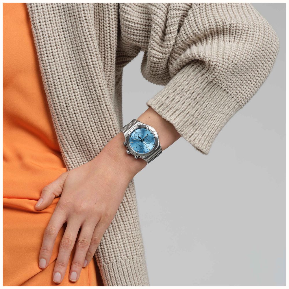 Swatch Mostrador Cronógrafo Azul Pêssego (43 Mm) / Pulseira De Aço ...