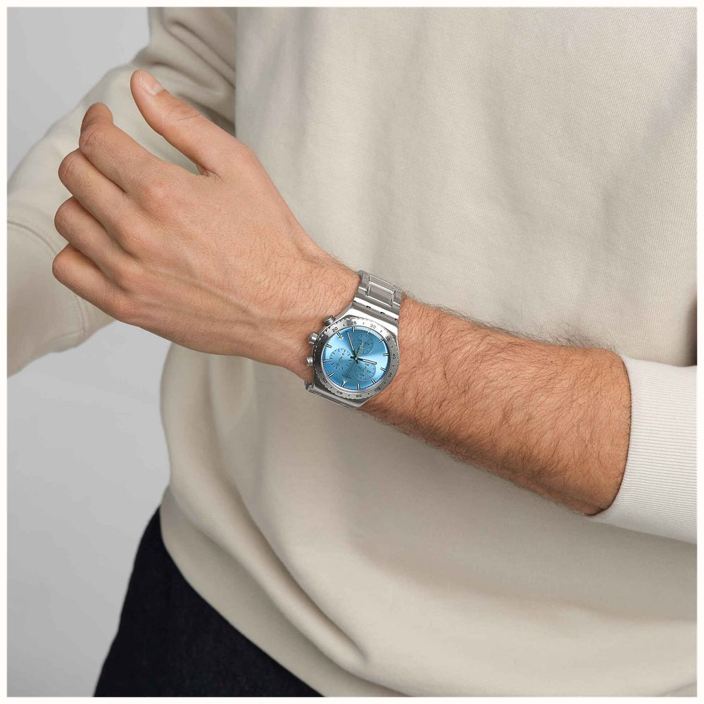 Swatch Mostrador Cronógrafo Azul Pêssego (43 Mm) / Pulseira De Aço ...