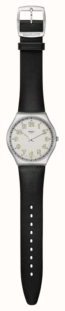 Swatch BLACK HEPCAT (42mm) White Dial / Black Leather Strap SS07S134 ...