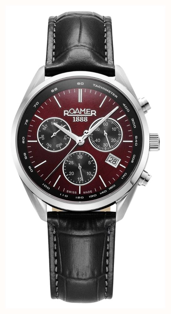 Roamer Men's Pro Chrono (42mm) Burgundy Dial / Black Leather Strap ...