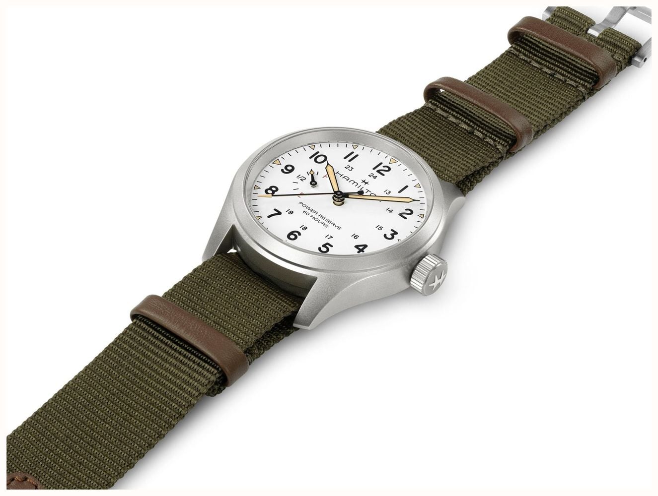 Hamilton Khaki Field Power Reserve Mechanical (40mm) White Dial / Green ...