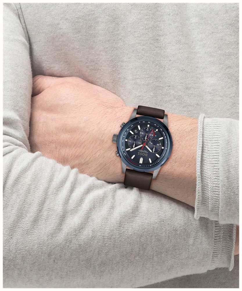 BOSS Men's Solgrade Solar Powered | Blue Chronograph Dial | Brown ...
