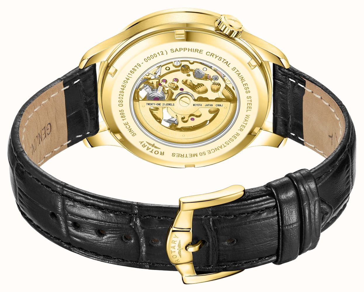 Rotary Skeleton Automatic (42mm) Black Dial / Black Leather Strap ...