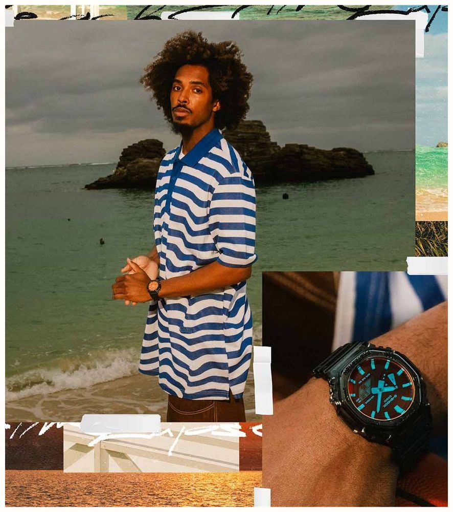 Casio G-Shock Beach Time Lapse (45.4mm) Blue Red Dial / Grey Resin ...