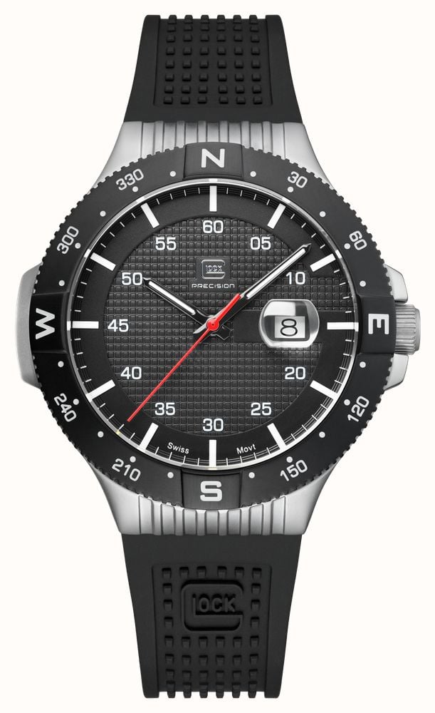 GLOCK Precision Date Quartz (43mm) Black Textured Dial / Black Silicone ...