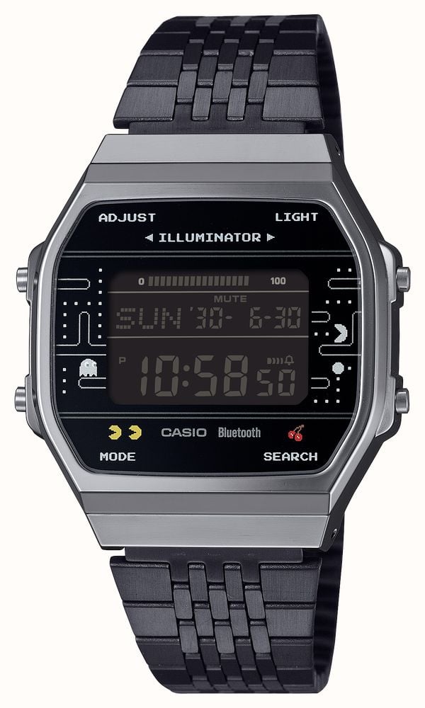 Casio X PAC-MAN Special Edition (37.9mm) Black Digital Dial / Black PVD ...