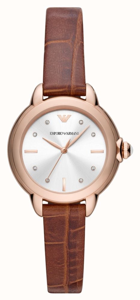 Emporio Armani Women s Silver Dial Brown Leather Strap AR11525 First Class Watches IRL