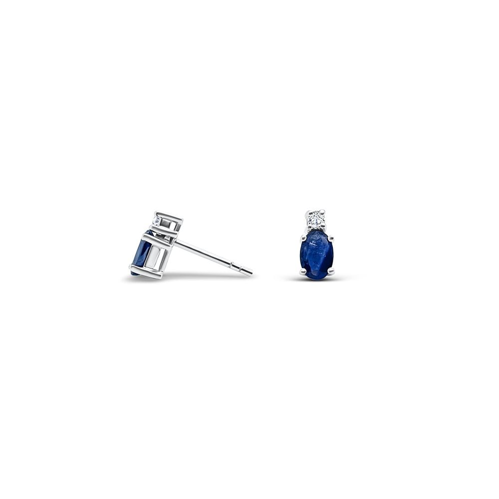 James Moore TH 9ct White Gold Oval Sapphire Diamond Stud Earrings ...