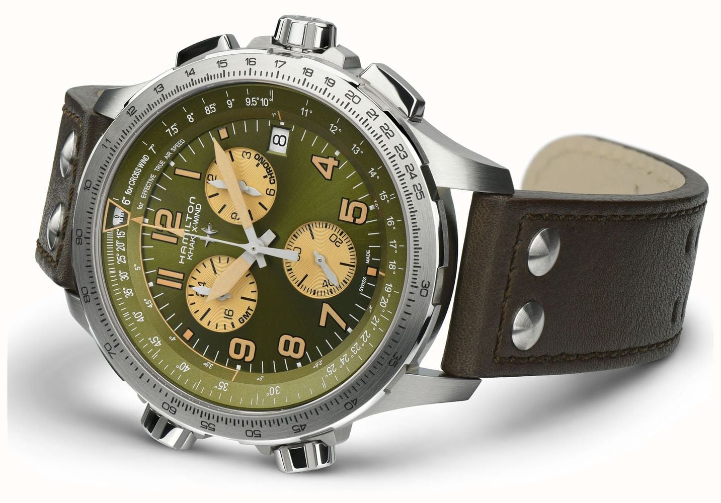 Hamilton Khaki Aviation X-Wind GMT Chronograph Quartz (46mm) Green Dial ...