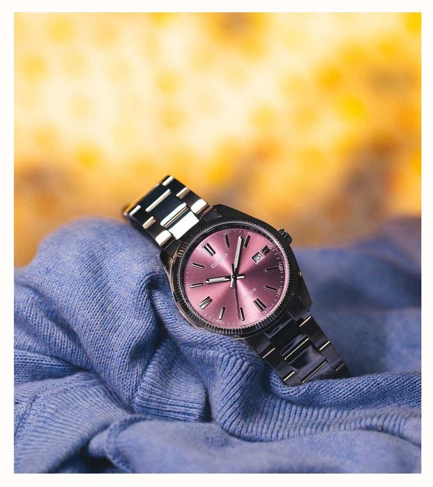 Casio MTP Series Analogue Quartz (38.5mm) Lavender Purple Sunray Dial ...