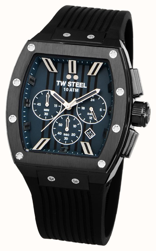 TW Steel Men's Tonneau (42mm) Black Chronograph Dial / Black Rubber ...