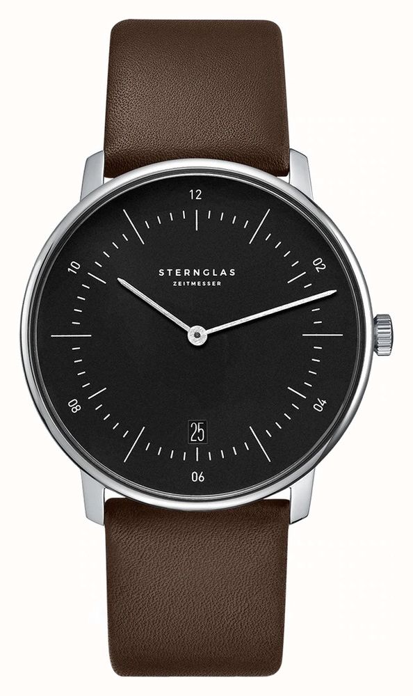 STERNGLAS Naos Quartz (38mm) Black Dial / Brown Leather S01-NA03-PR04 - First Class Watches™ USA