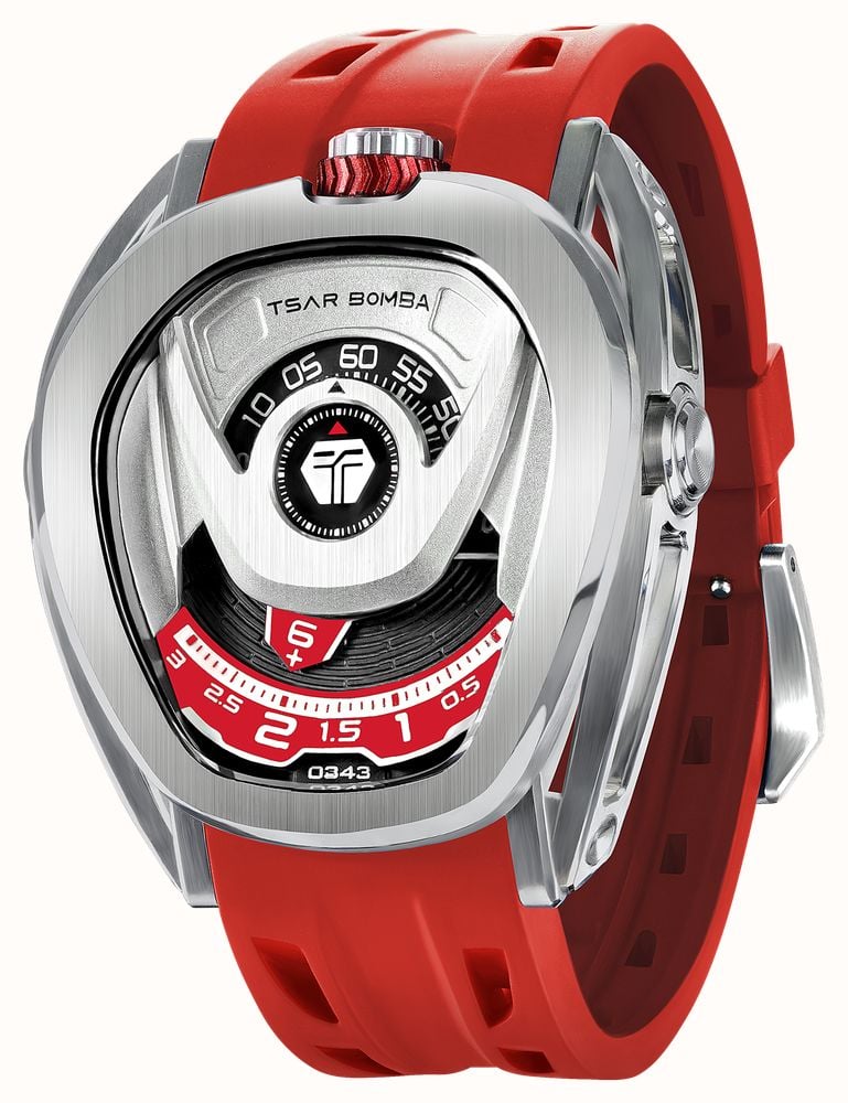 TSAR BOMBA Reactor Series Automatic (44mm) Silver & Red Dial / Red FKM ...