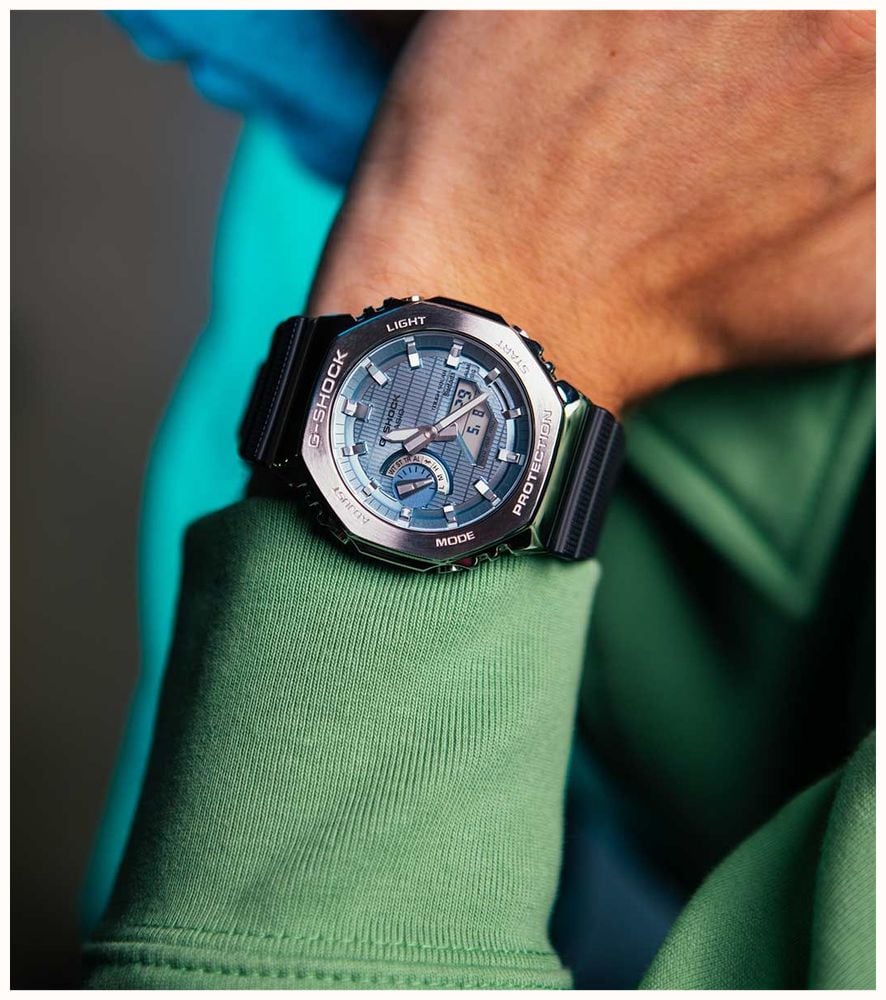 Casio G-Shock Metal Covered 2100 (44.4mm) Sky Blue Dial / Black Bio-Based GBM-2100A-1A2ER ...