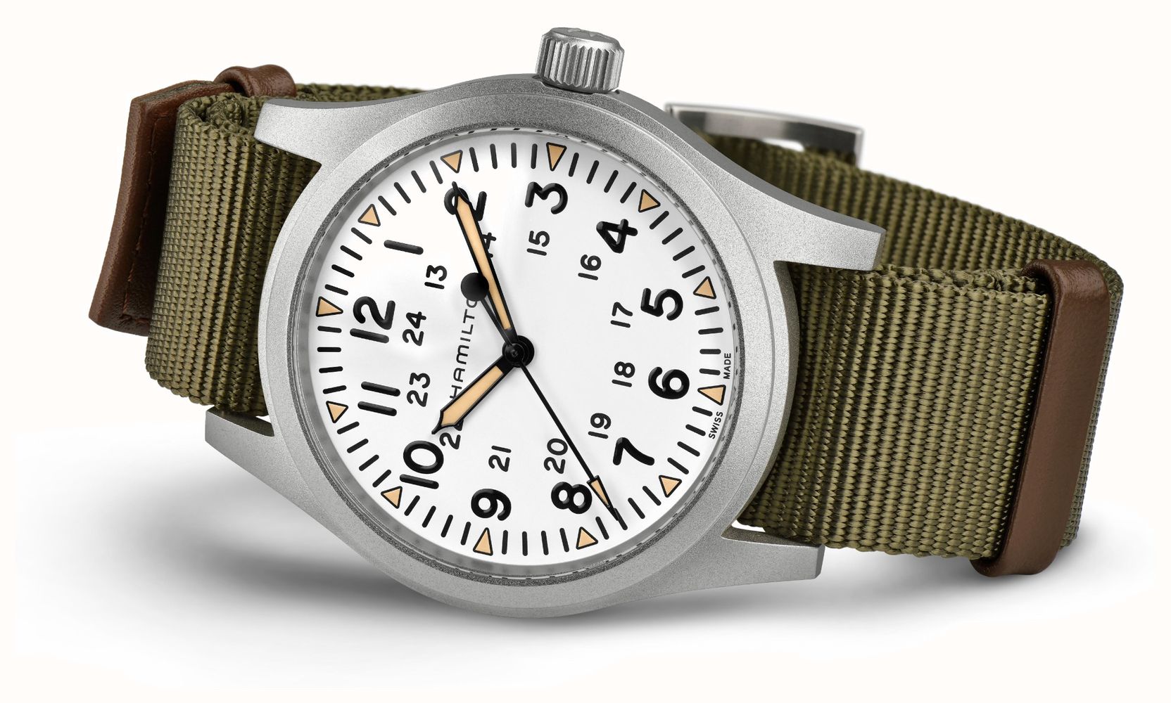 Hamilton Khaki Field Mechanical (42mm) White Dial / Green NATO Strap ...