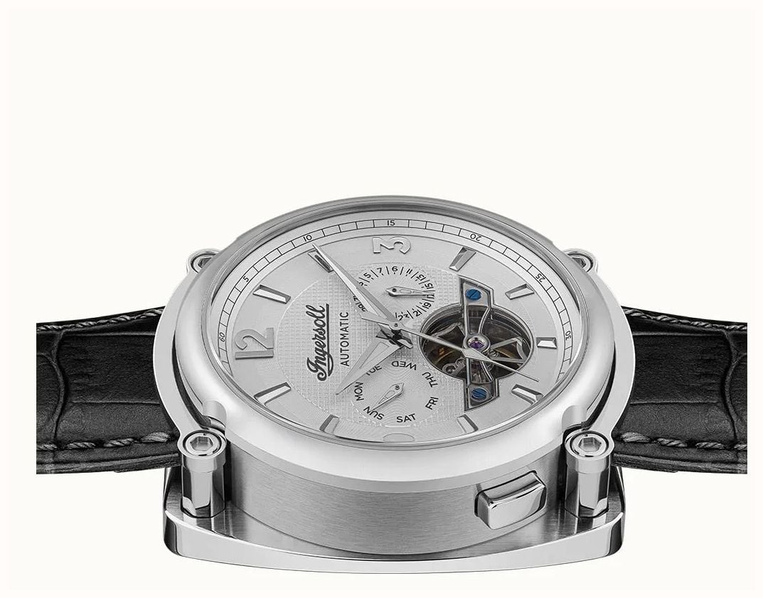 Ingersoll THE MICHIGAN Automatic (45mm) Silver Dial / Black Leather ...