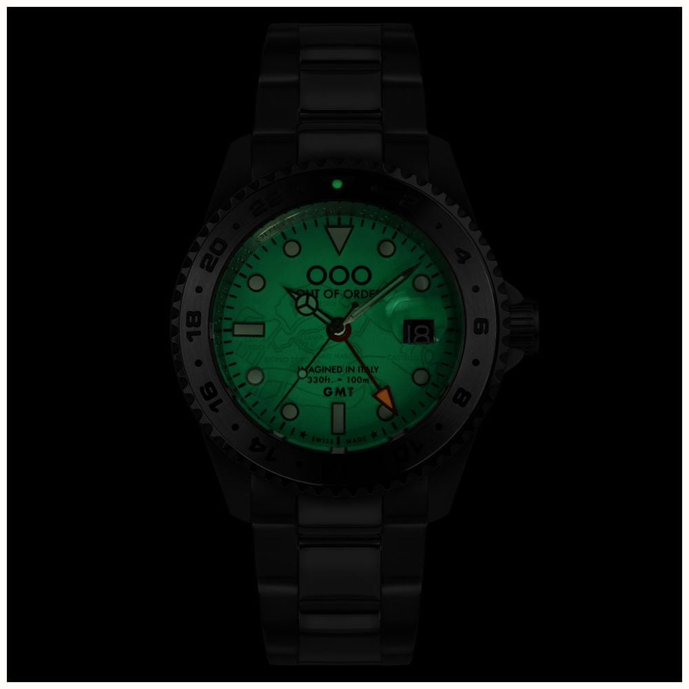 Out Of Order GMT Venezia (44mm) Green Dial / Ultra Brushed Stainless ...