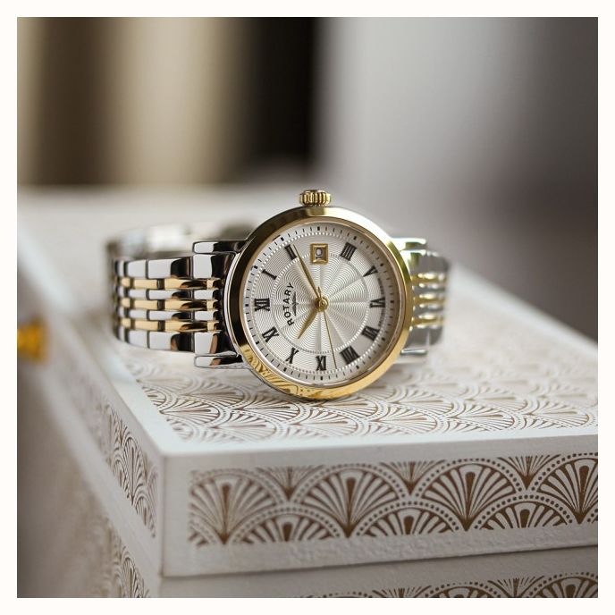 Rotary Dress Quartz (27mm) White Guilloché Dial / Two-Tone Stainless ...
